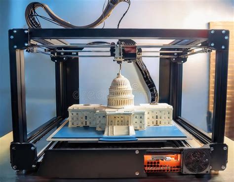 3d Printer Creating A Detailed Model Of A Historic Building In A Modern Workshop Setting