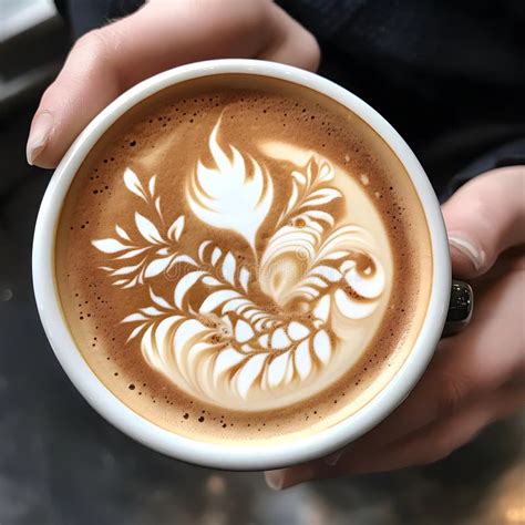 A Barista Crafting A Latte With Intricate Latte Art Stock Illustration