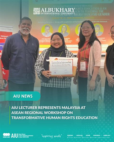 Aiu Lecturer Represents Malaysia At Asean Regional Workshop On