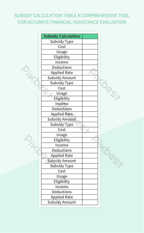 subsidy calculation table a comprehensive tool for accurate financial
