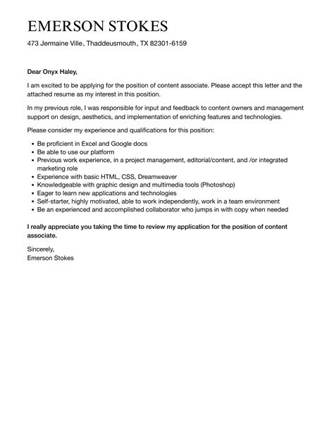 Content Associate Cover Letter Velvet Jobs