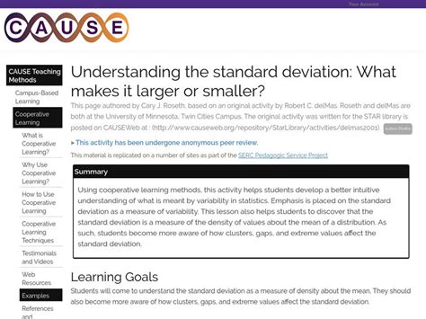 Serc Understanding The Standard Deviation What Makes It Larger Or Smaller Lesson Plan For 9th