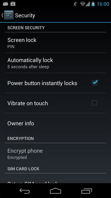 device encryption settings