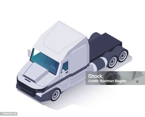 등각 투영 트럭 아이콘입니다 화물 컨테이너 마운트가 있는 화물 운송의 측면 모습 물류 배송 및 배송을 위한 상용차 3d 벡터 일러스트 레이 션 3차원 형태에 대한 스톡 벡터