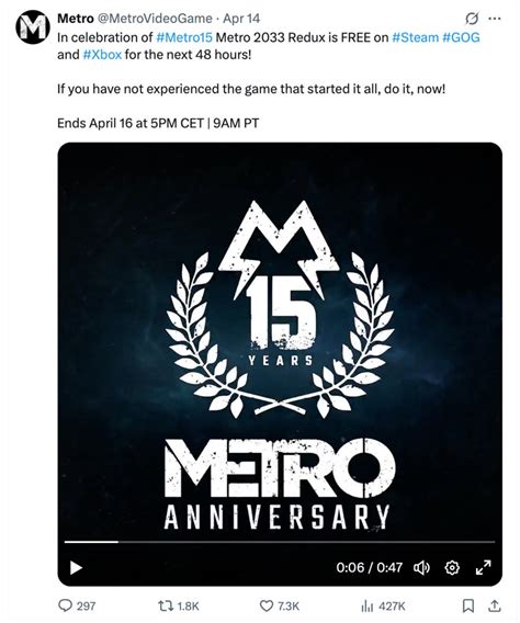 Metro 2033 Redux Is Free To Keep On Steam Gog And Xbox — But Youll Need