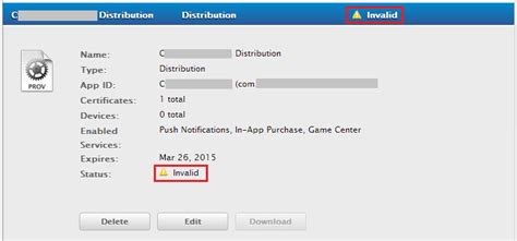 ios apple developer provisioning profile showing invalid status