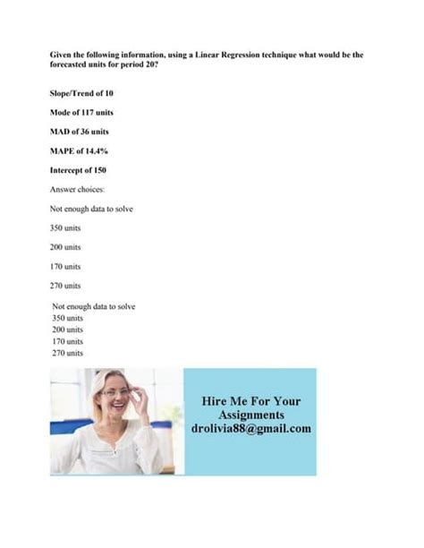 given the following information using a linear regression technique w pdf