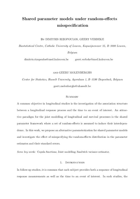 Pdf Shared Parameter Models Under Random Effects Misspecification