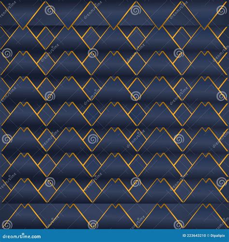 Golden Trianglular Pattern On Navy Blue Background Stock Vector