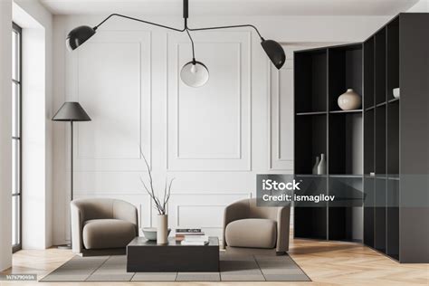 안락의자 2개와 인테리어가 있는 선반 창문이 있는 가벼운 휴식 인테리어 0명에 대한 스톡 사진 및 기타 이미지 0명 3차원 형태 가정의 방 Istock