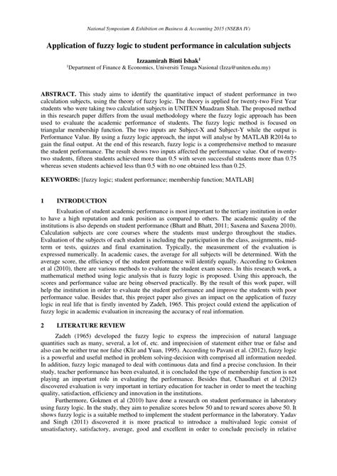 PDF Application Of Fuzzy Logic To Student Performance In Calculation Subjects