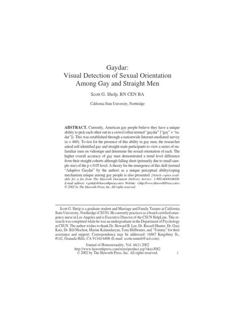 Gaydar Visual Detection Of Sexual Orientation Among Gay And Straight