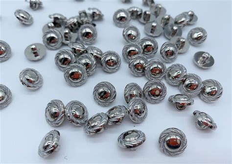 Silver Small Button Dome Shape Design With Decorative Edge Plastic
