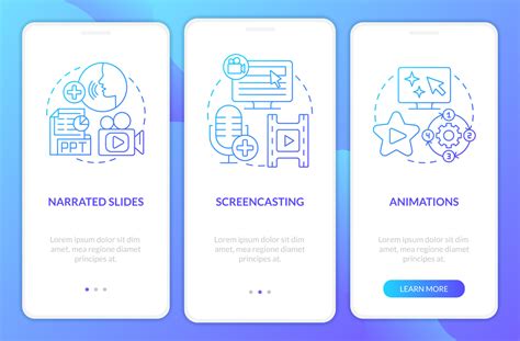 Online Video Methods Blue Gradient Onboarding Mobile App Screen Walkthrough 3 Steps Graphic
