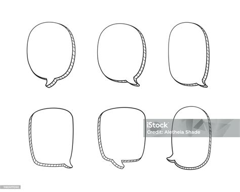 손으로 그린 3d 빈 말풍선 생각 말하기 말하기 텍스트 상자 배너 흑백 색상 평면 디자인 벡터 그림의 컬렉션 세트 0명에 대한 스톡 벡터 아트 및 기타 이미지 Istock
