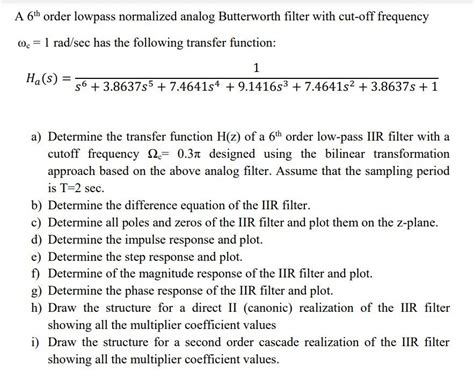 A 6th Order Lowpass Normalized Analog Butterworth