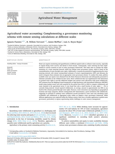 Pdf Agricultural Water Accounting Complementing A Governance Monitoring Schema With Remote