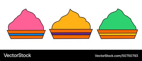 Three Holi Bowls Gulal Abir Elements Royalty Free Vector