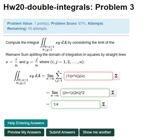solved hw20 double integrals problem 3 problem value 1