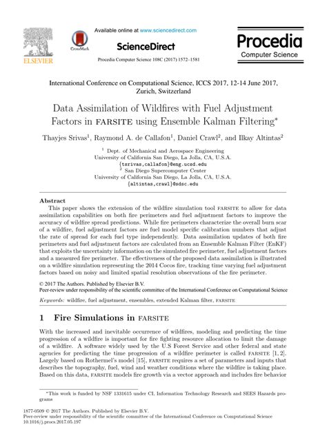 Pdf Data Assimilation Of Wildfires With Fuel Adjustment Factors In Farsite Using Ensemble