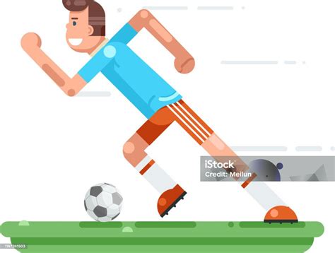 축구 선수 축구 캐릭터 경기장 배경 평면 디자인 벡터 일러스트 레이 션을 실행 경기 스포츠에 대한 스톡 벡터 아트 및 기타 이미지 경기 스포츠 경기장 경쟁 Istock