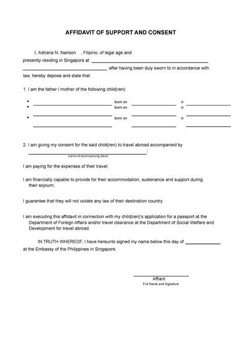 Affidavit Of Consent Affidavit Of Support And Consent I Adriana N