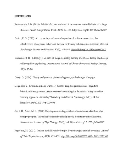 Theories Chart Assignment References Beauchemin J D 2018 Solution Focused Wellness A