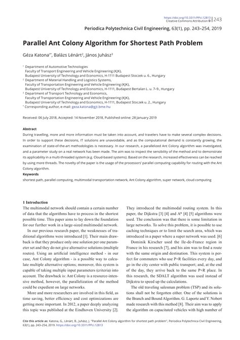 Pdf Parallel Ant Colony Algorithm For Shortest Path Problem