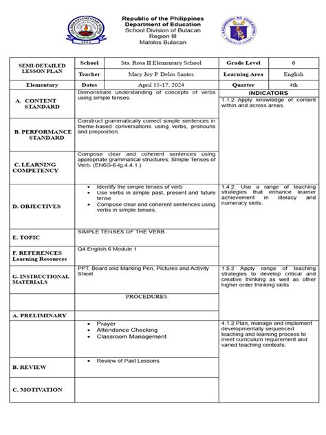 Semi Detailed Lesson Plan With Indicators Pdf Educational