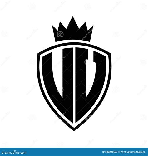 Uv Letter Monogram Shield And Crown Outline Shape With Black And White Color Design Stock Vector