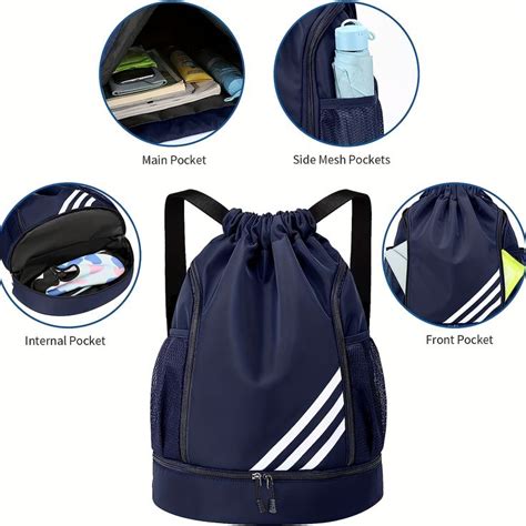 Unisex Drawstring Backpack Sports Bags With Shoe Compartment And Side