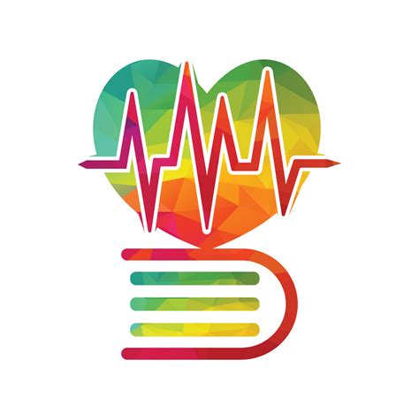 Study Of Cardiology Logo Concept Heartbeat Combination With Book