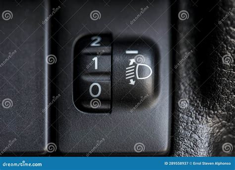 Car Interior Close Up Headlight Beam Controller Dial Stock Image
