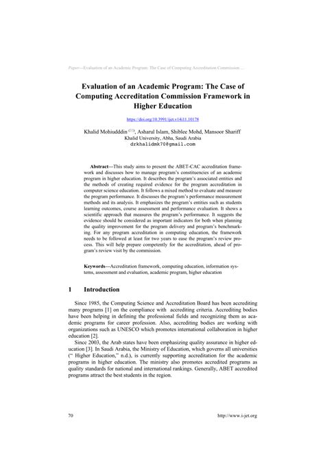 Pdf Evaluation Of An Academic Program The Case Of Computing