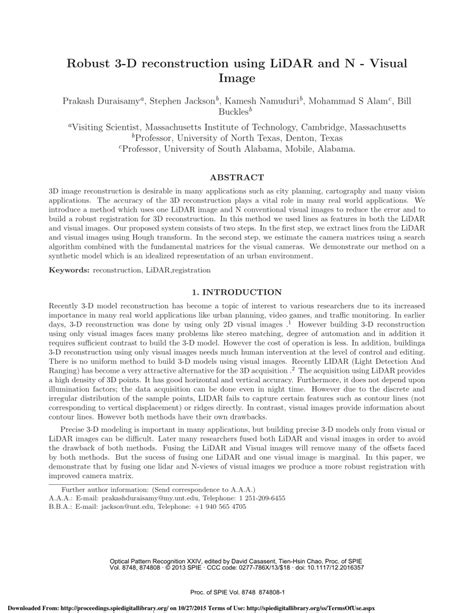 Pdf Robust 3 D Reconstruction Using Lidar And N Visual Image