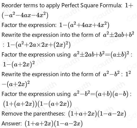 Solved 1 A 2 4ax 4x 2 [math]