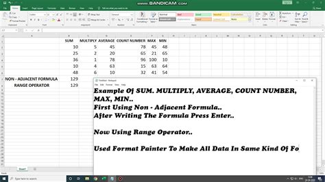 Ms Excel Sum Multiply Average Count Number Max Min Youtube