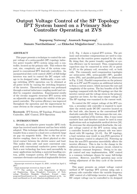 Pdf Output Voltage Control Of The Sp Topology Ipt System Based On