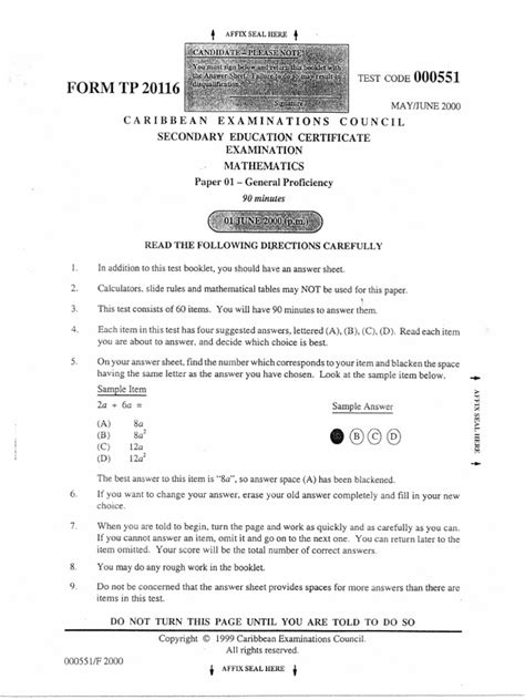 Csec June 2000 Mathematics P1 Pdf