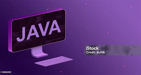 Computer With Elements Of Program Code On The Screen And The Inscription Java And A Keyboard On