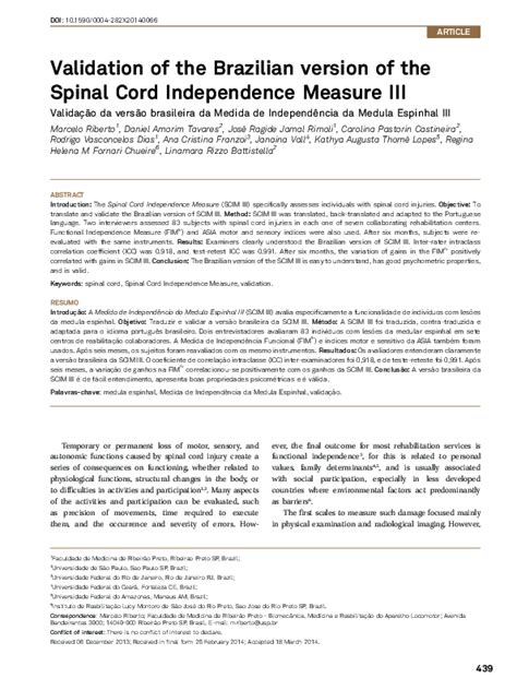 Pdf Validation Of The Brazilian Version Of The Spinal Cord