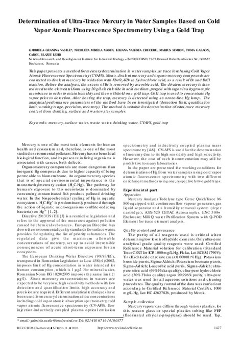 Pdf Determination Of Ultra Trace Mercury In Water Samples Based On Cold Vapor Atomic