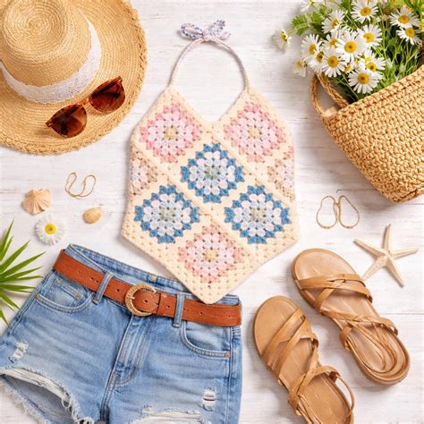 Crochet Coastal Granny Halter Top Pattern Summer Crop Top Pdf Boho
