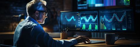a man works on a computer with a graph showing the statistics premium