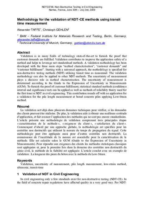 pdf methodology for the validation of ndt ce methods using transit