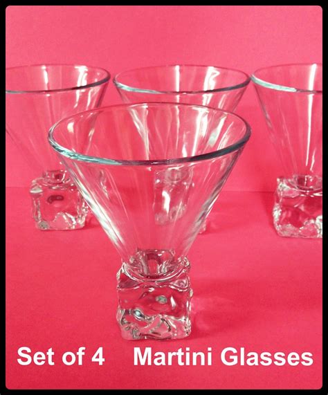 Martini Glasses Set Of 4 Ice Cube Base Cocktails Barware Sturdy