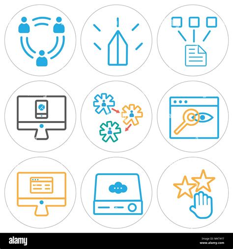 Set Of 9 Simple Editable Icons Such As Rating Server Monitor Browser