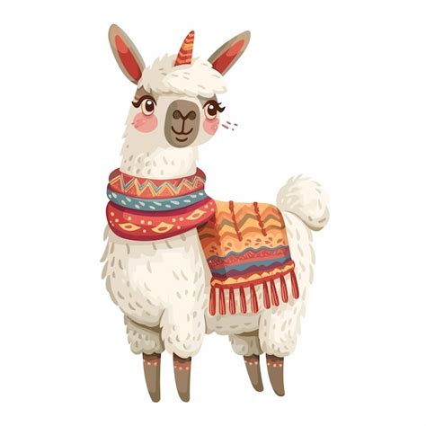 Premium Vector Cutecartoonllamawearingknittedblanket