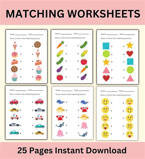 Matching Worksheet For Kindergarten Picture Matching Worksheets For