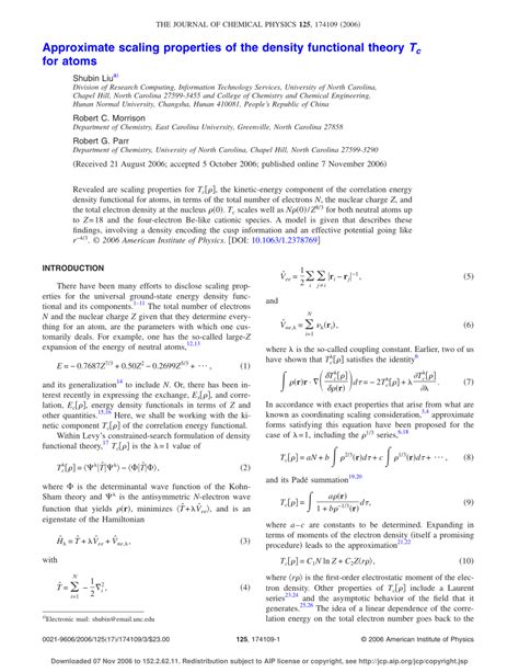Pdf Approximate Scaling Properties Of The Density Functional Theory T C For Atoms